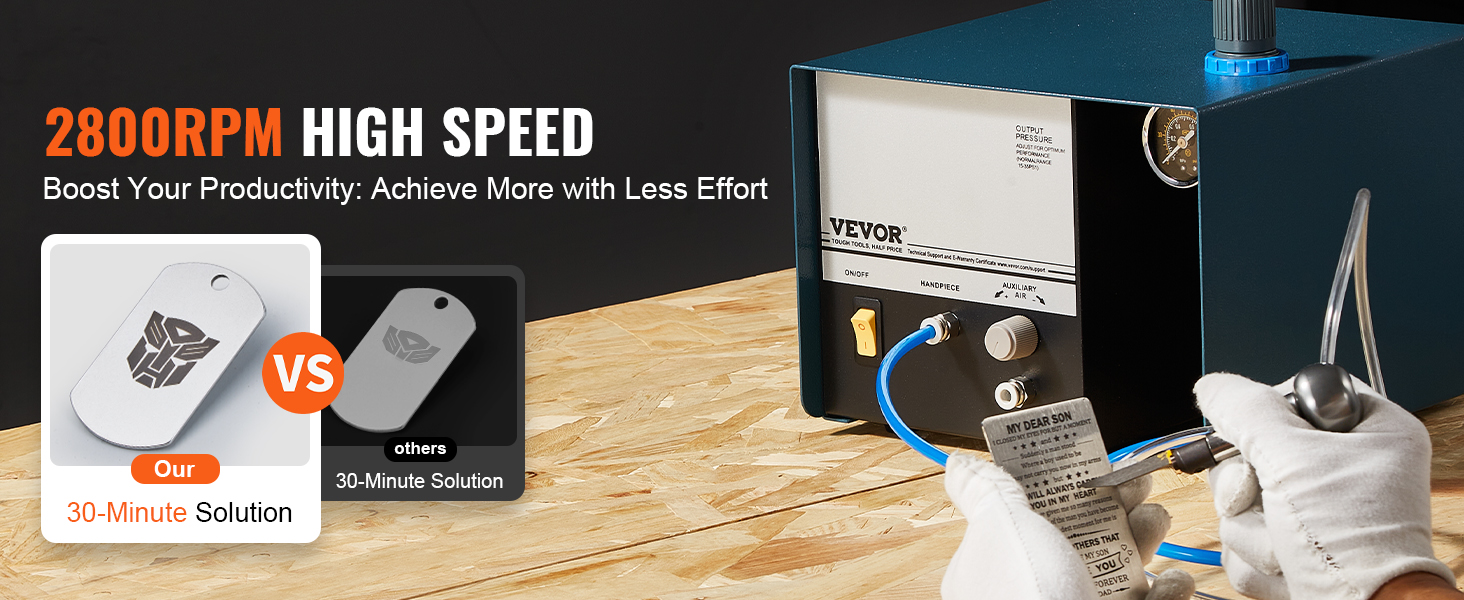 VEVOR Pneumatic Engraver 2800 RPM 80W Single Ended Pneumatic Engraving ...