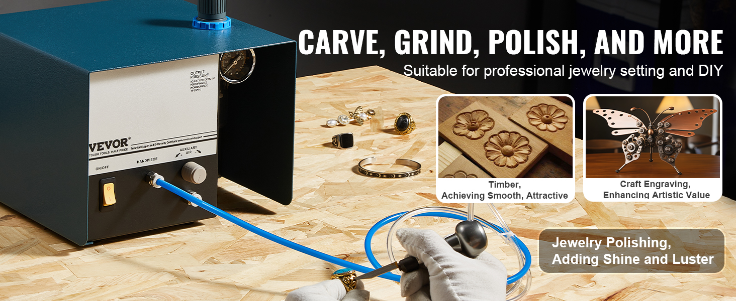 VEVOR Pneumatic Engraver 2800 RPM 80W Single Ended Pneumatic Engraving ...