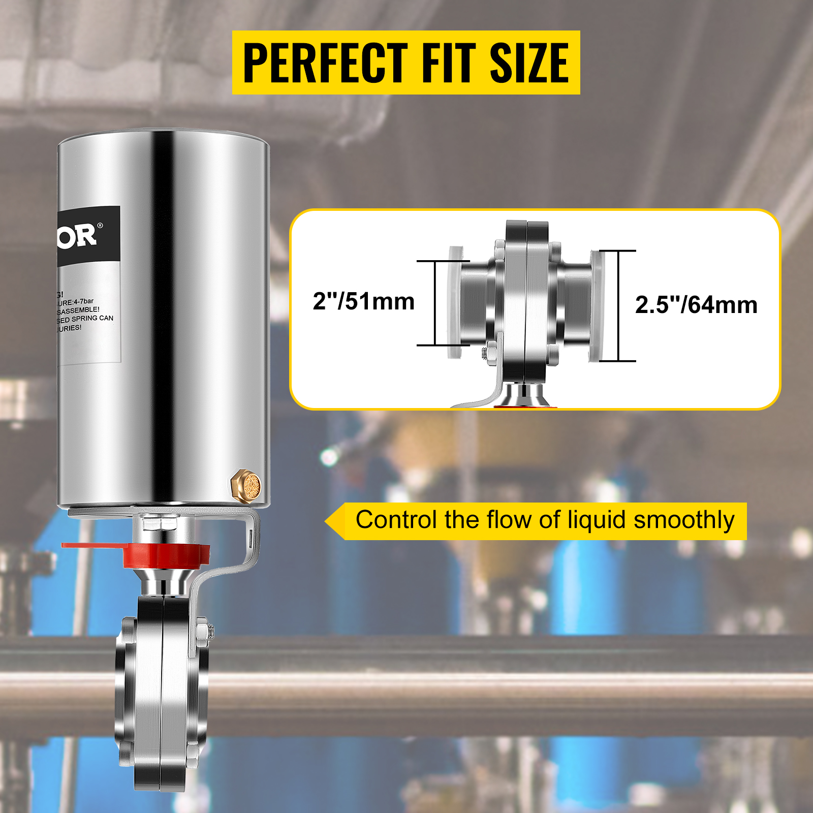 VEVOR Pneumatic Butterfly Valve, 2" Pneumatic Sanitary Valve, Heavy ...
