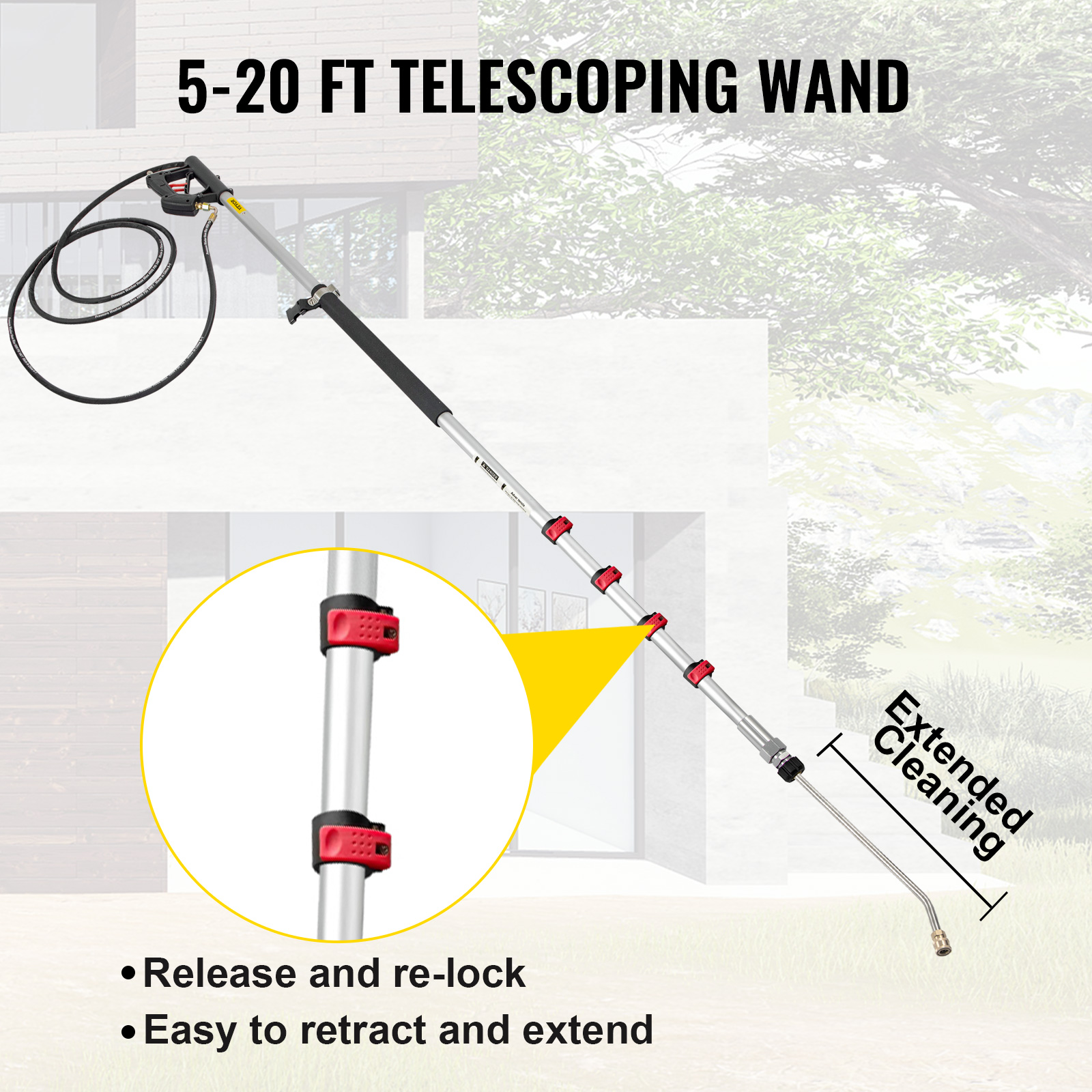 VEVOR Telescoping Pressure Washer Wand, 20 ft 5-Section Length ...