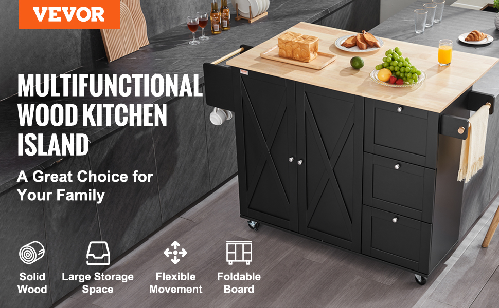 VEVOR Kitchen Island Cart Rolling Storage Cabinet on Wheel with Drawer ...