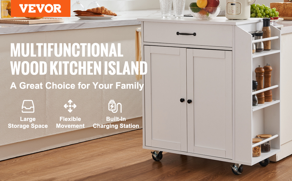 VEVOR Kitchen Island Cart Rolling Storage Cabinet on Wheel with ...