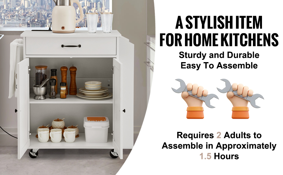 VEVOR Kitchen Island Cart Rolling Storage Cabinet on Wheel with ...