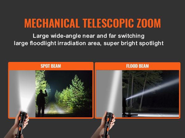 VEVOR 10000 Lumen High Lumens Flashlight, 5 Lighting Modes Rechargeable ...