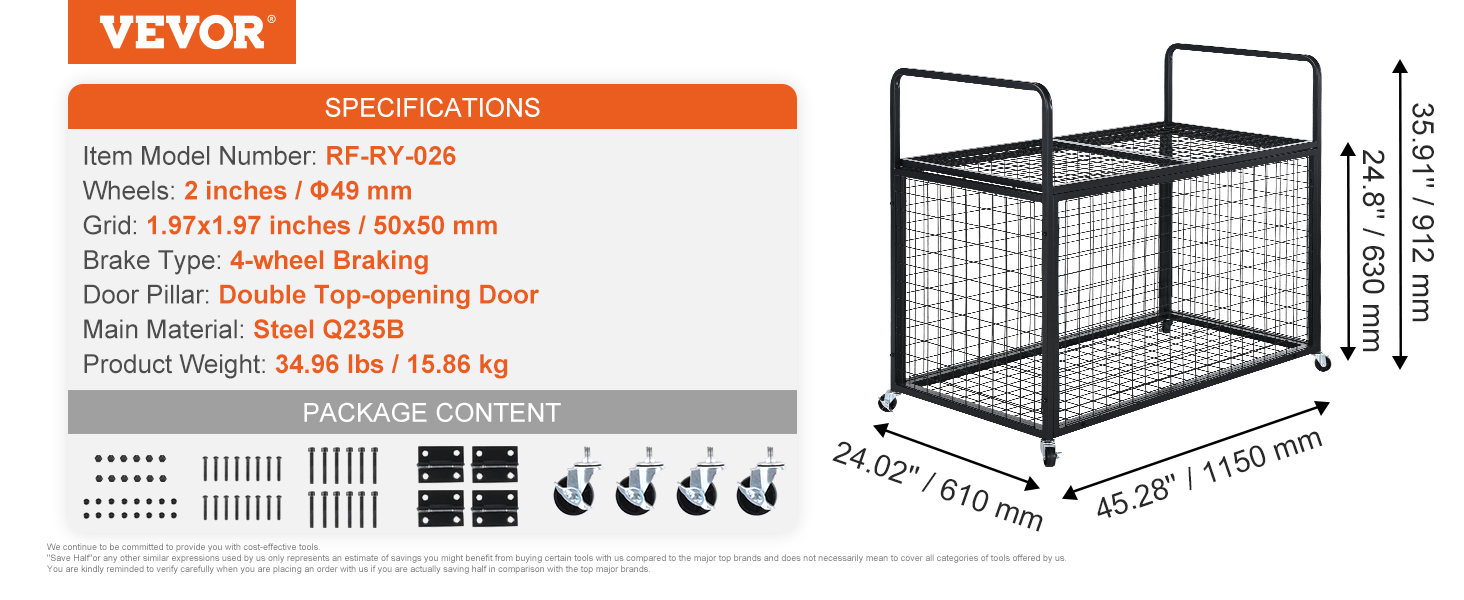 VEVOR Rolling Sports Ball Storage Cart, Lockable Basketball Cage with ...