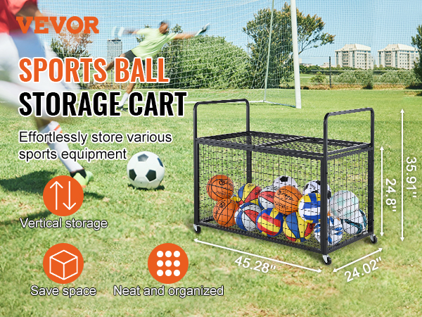 VEVOR Rolling Sports Ball Storage Cart, Lockable Basketball Cage with ...