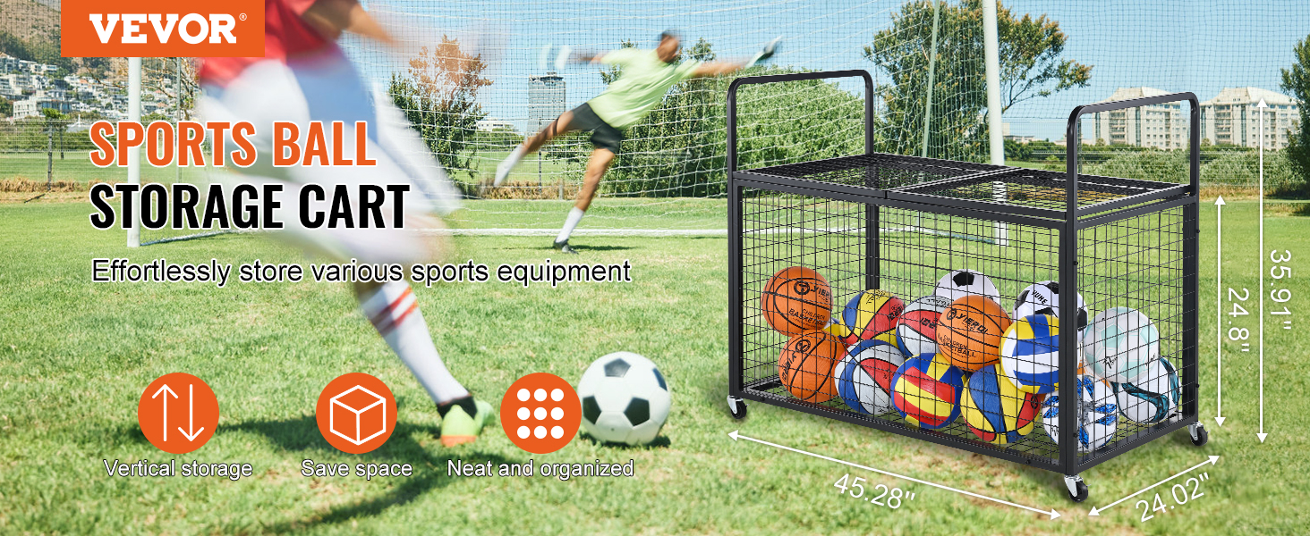 VEVOR Rolling Sports Ball Storage Cart, Lockable Basketball Cage with ...