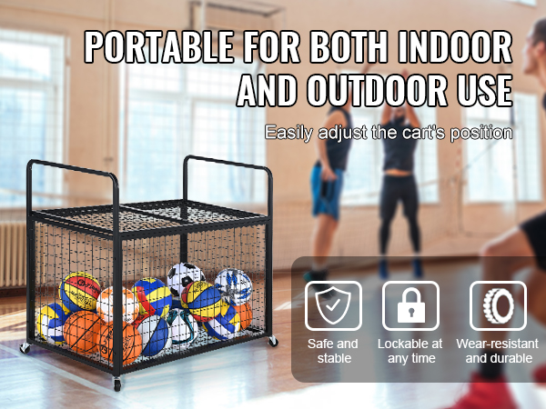 VEVOR Rolling Sports Ball Storage Cart, Lockable Basketball Cage with ...