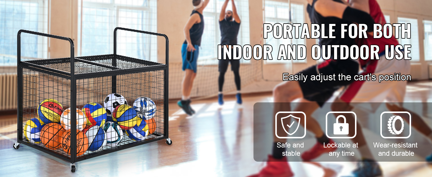 VEVOR Rolling Sports Ball Storage Cart, Lockable Basketball Cage with ...