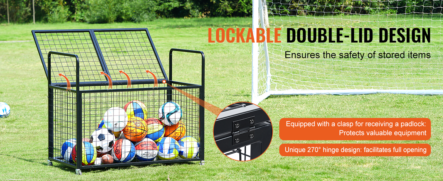 VEVOR Rolling Sports Ball Storage Cart, Lockable Basketball Cage with ...