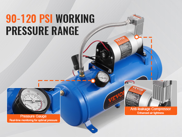 VEVOR 12V Air Compressor with Tank 1.6 Gallon/6 L, Train Horn Air ...