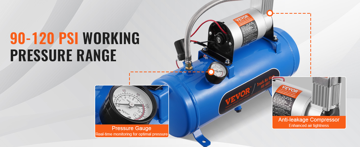 VEVOR 12V Air Compressor with Tank 1.6 Gallon/6 L, Train Horn Air ...