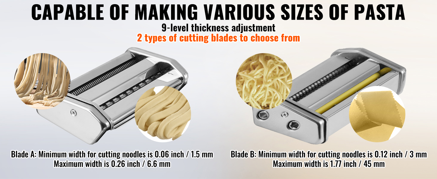 VEVOR Pasta Maker Machine, 9 Adjustable Thickness Settings Noodles ...