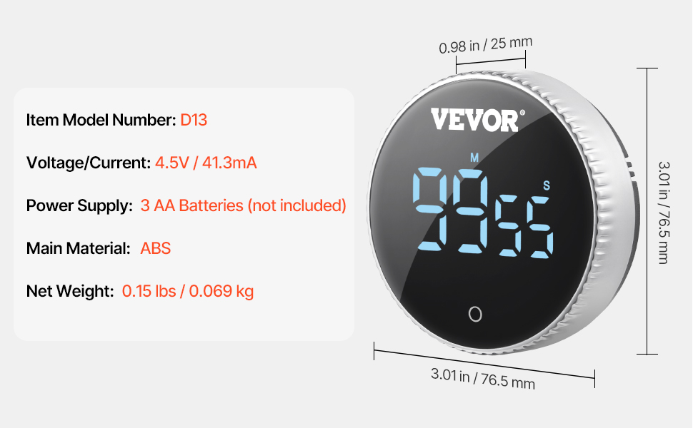 VEVOR Digital Kitchen Timer Magnetic Countdown Countup Timer & Large ...