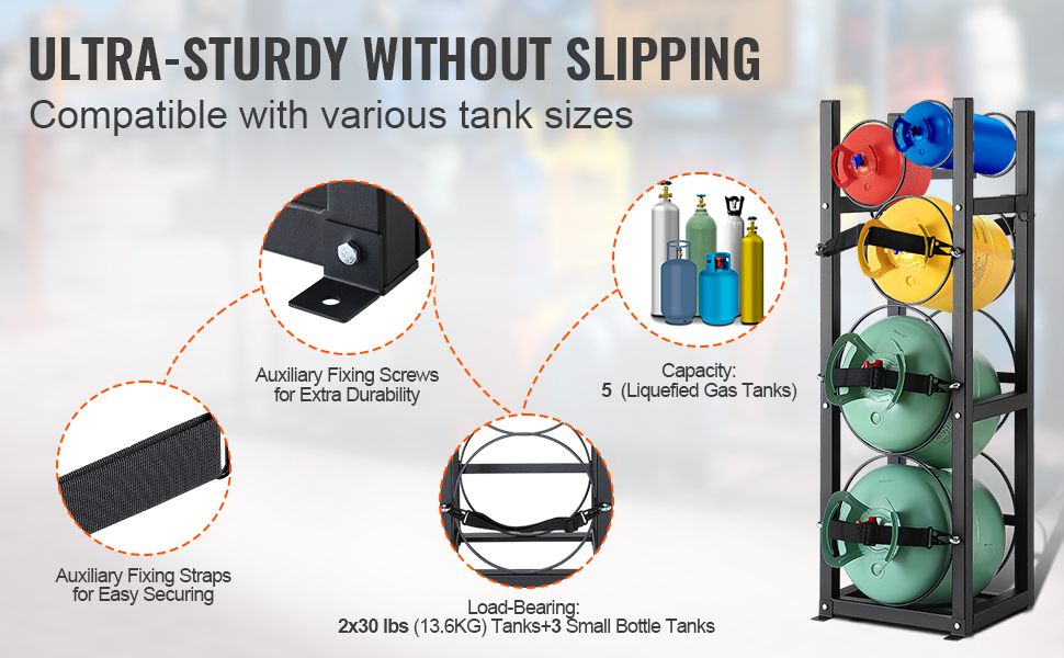 VEVOR Refrigerant Tank Rack, with 2 x 30lbs and Other 3 Small Bottle ...