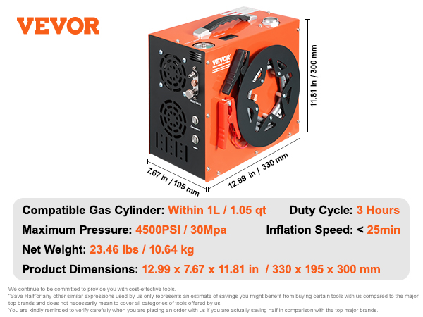 VEVOR PCP Air Compressor, 4500PSI/30Mpa Portable PCP Airgun Compressor ...