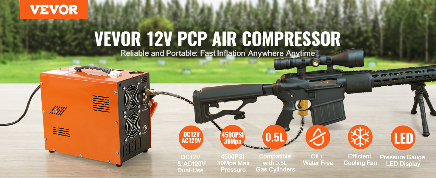 VEVOR PCP Air Compressor, 4500PSI/30Mpa Portable PCP Compressor with ...