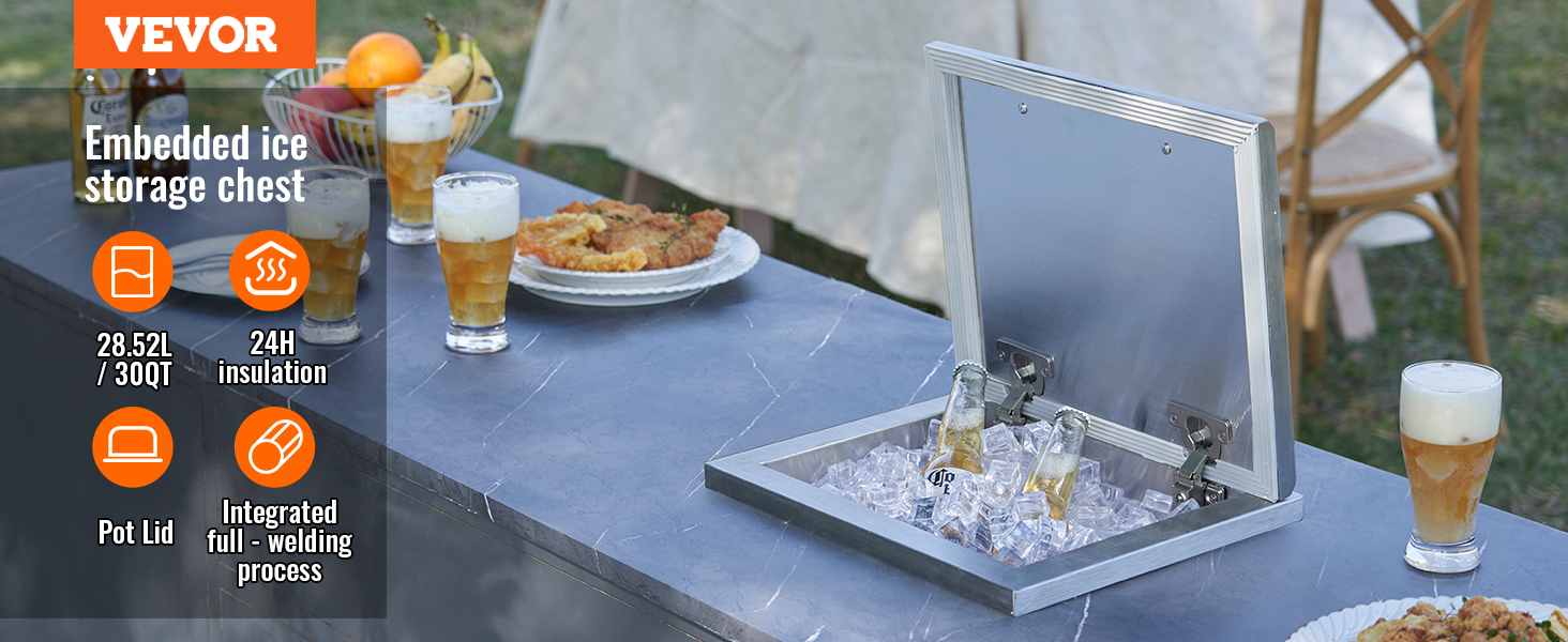 VEVOR Drop in Ice Chest, 14"L x 12"W x 18"H Stainless Steel Ice Cooler ...