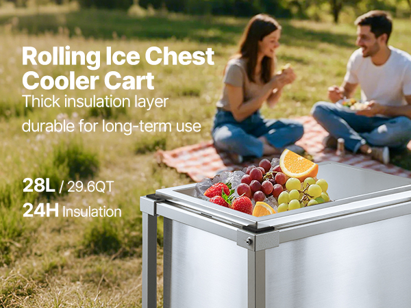 29.6 Qt Rolling Ice Chest Cooler Cart Outdoor Stand Up Ice Bin on ...