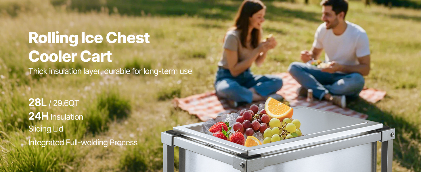 29.6 Qt Rolling Ice Chest Cooler Cart Outdoor Stand Up Ice Bin on ...