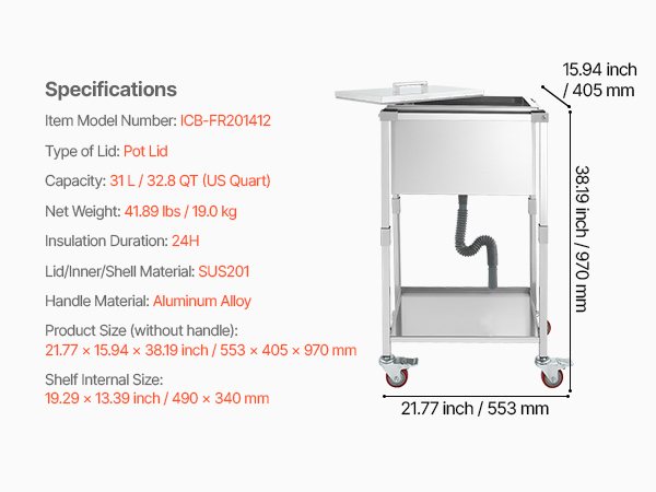 32.8 Qt Rolling Ice Chest Cooler Cart Outdoor Stand Up Ice Bin on ...