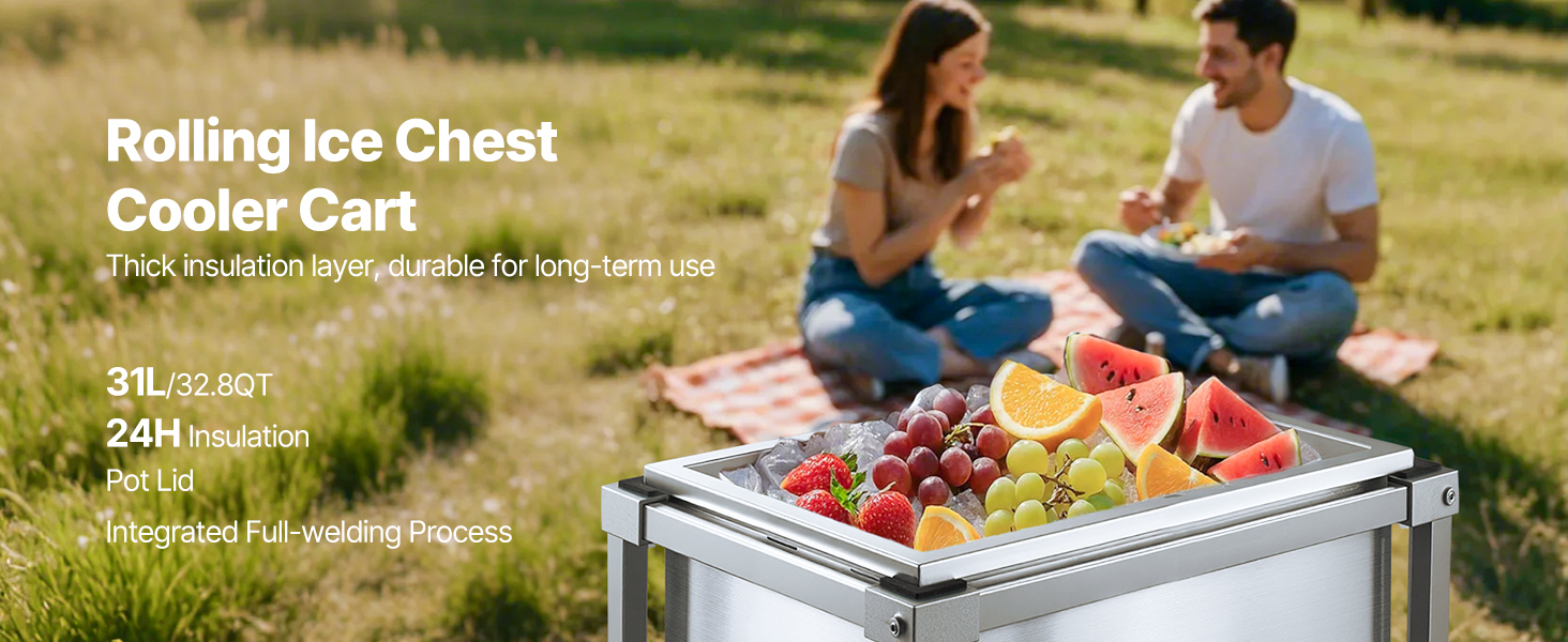 32.8 Qt Rolling Ice Chest Cooler Cart Outdoor Stand Up Ice Bin on ...