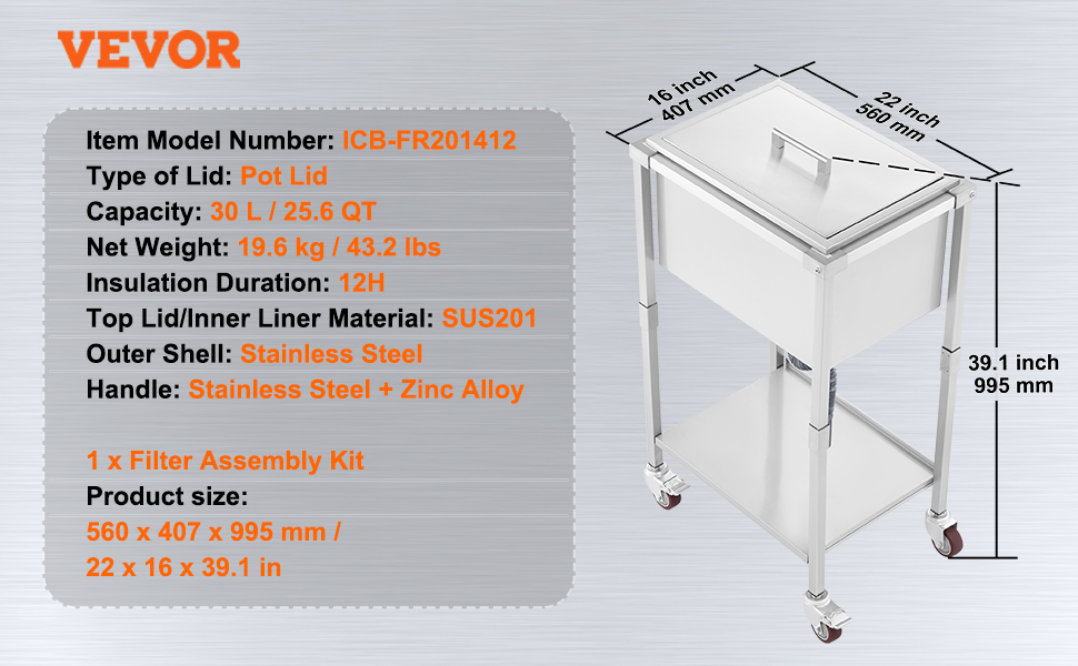 VEVOR 32qt Rolling Ice Chest Cooler Cart Outdoor Stand Up Cooling Bin ...