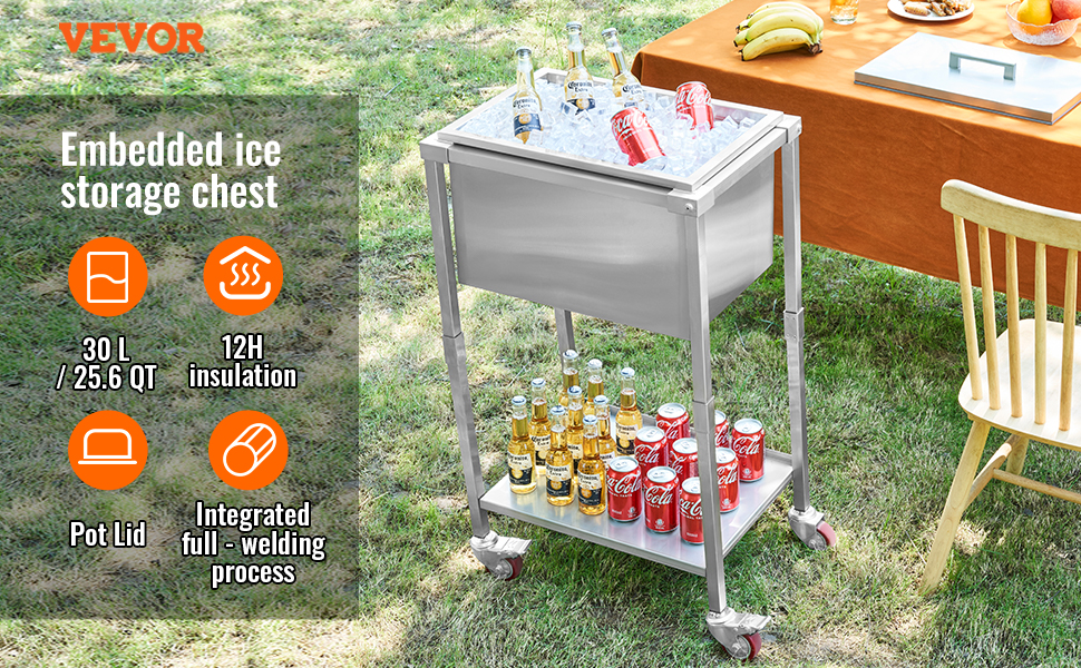 VEVOR 32qt Rolling Ice Chest Cooler Cart Outdoor Stand Up Cooling Bin ...