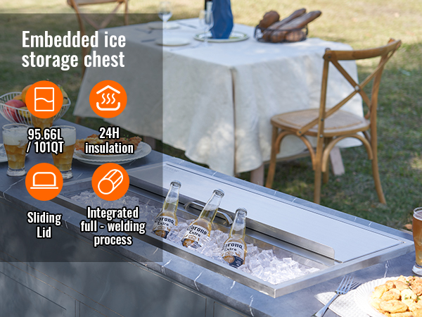 VEVOR Drop in Ice Chest, 36"L x 18"W x 14"H Stainless Steel Ice Cooler ...