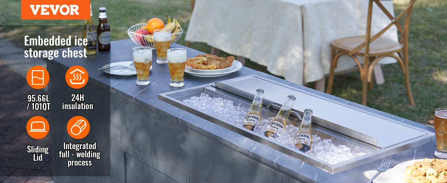 VEVOR Drop in Ice Chest, 36"L x 18"W x 14"H Stainless Steel Ice Cooler ...