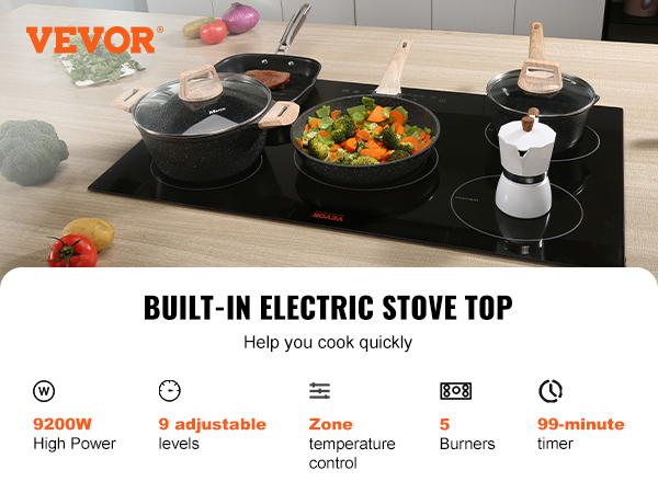 VEVOR Electric Cooktop, 5 Burners, 30'' Induction Stove Top, Built-in ...