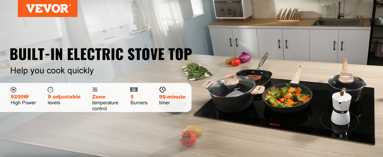 VEVOR Electric Cooktop, 5 Burners, 36'' Induction Stove Top, Built-in ...