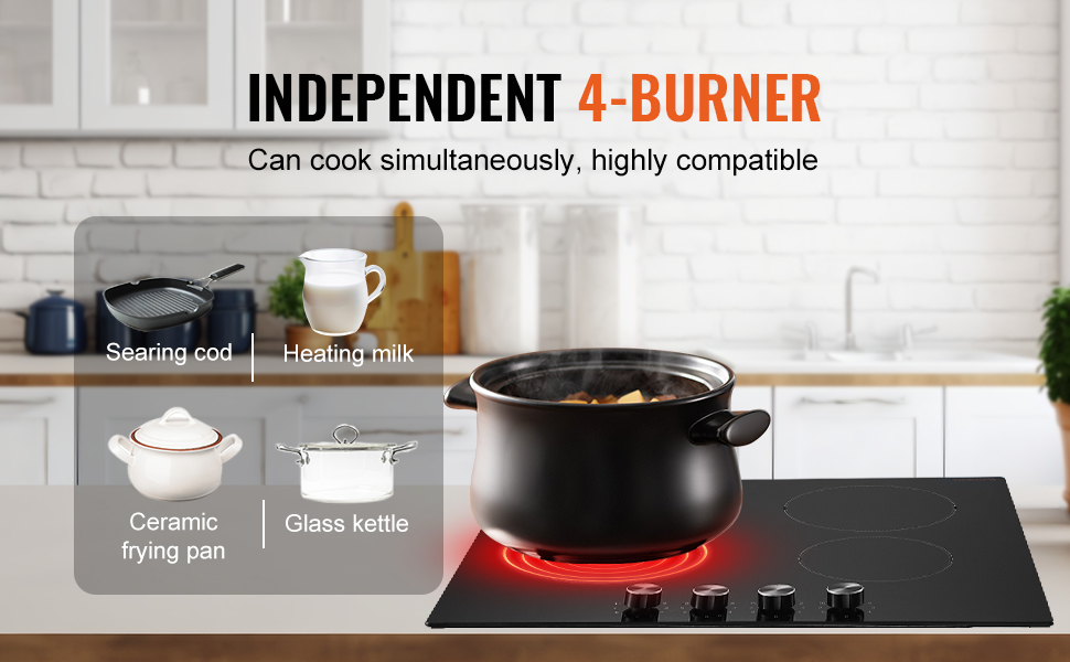 VEVOR Built-in Electric Cooktop Radiant Ceramic Cooktop 4 Burners 23 ...