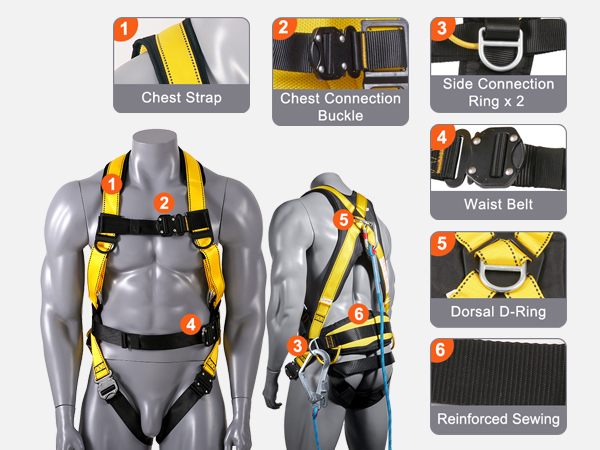 VEVOR Safety Harness, Full Body Harness, Safety Harness Fall Protection ...