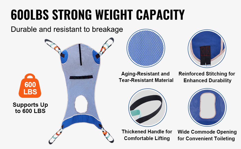 VEVOR Full Body Patient Lift Sling with Commode Opening Medical Aid ...