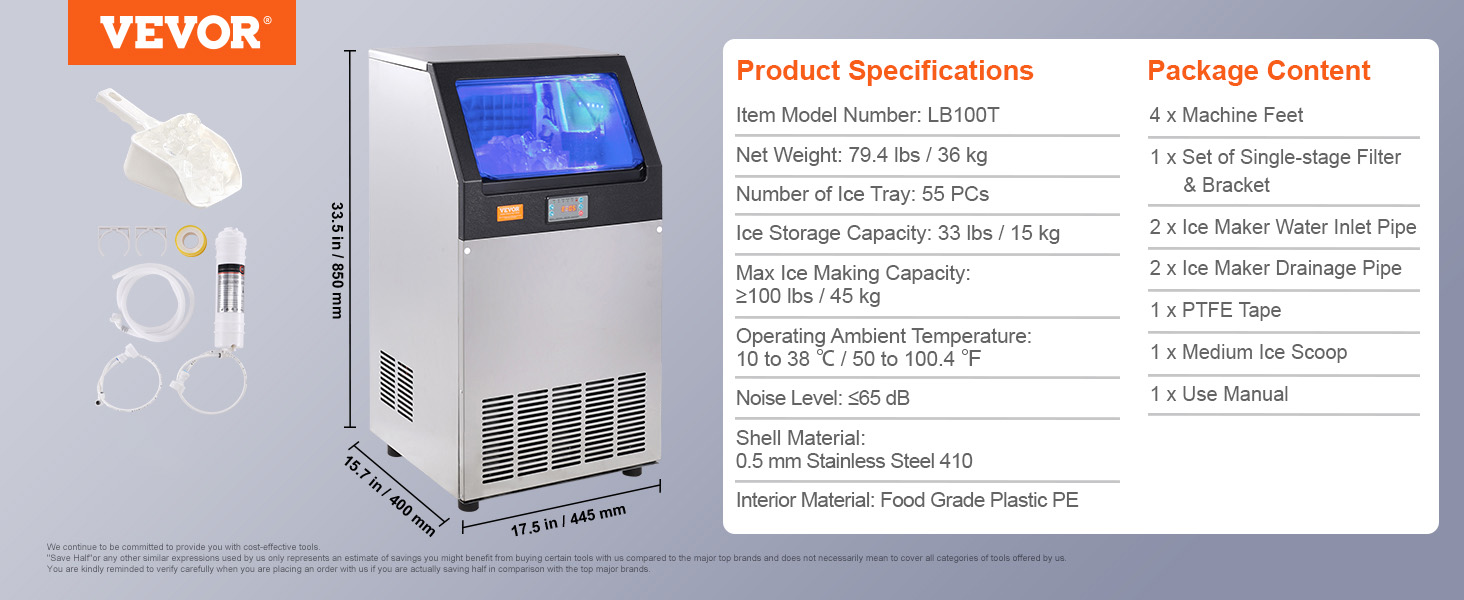 VEVOR Commercial Ice Maker, 100lbs/24H, Ice Maker Machine, 55 Ice Cubes ...
