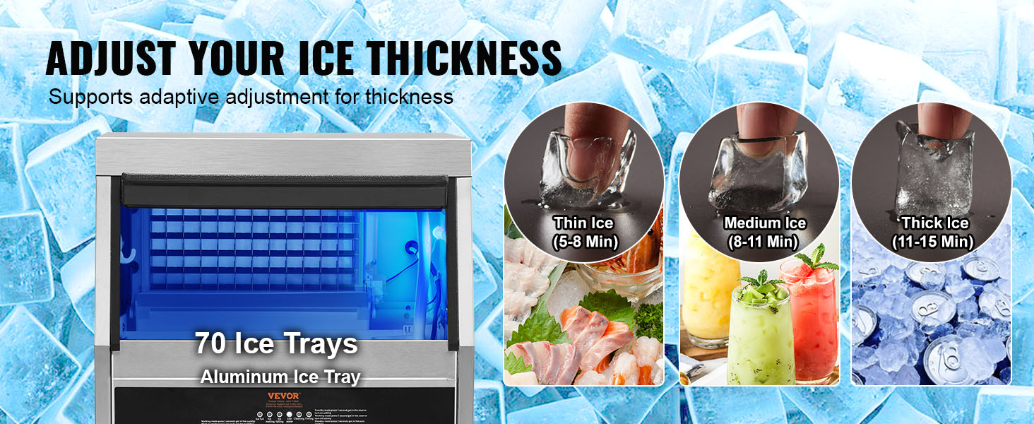 VEVOR Commercial Ice Maker, 150lbs/24H, Ice Maker Machine, 70 Ice Cubes ...