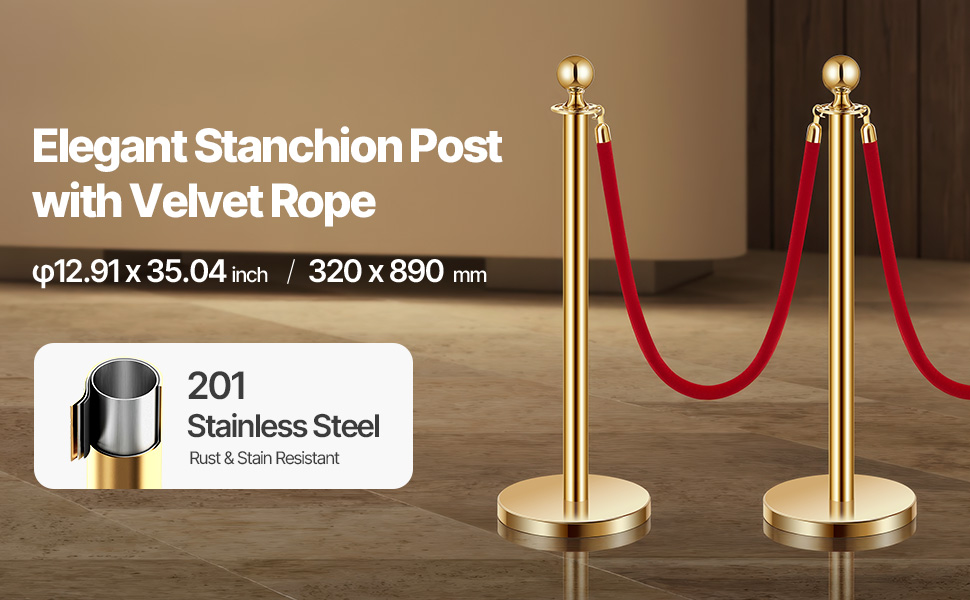 4PCS Gold Stanchions Posts with 3PCS 4.92 ft Red Velvet Rope, Red ...