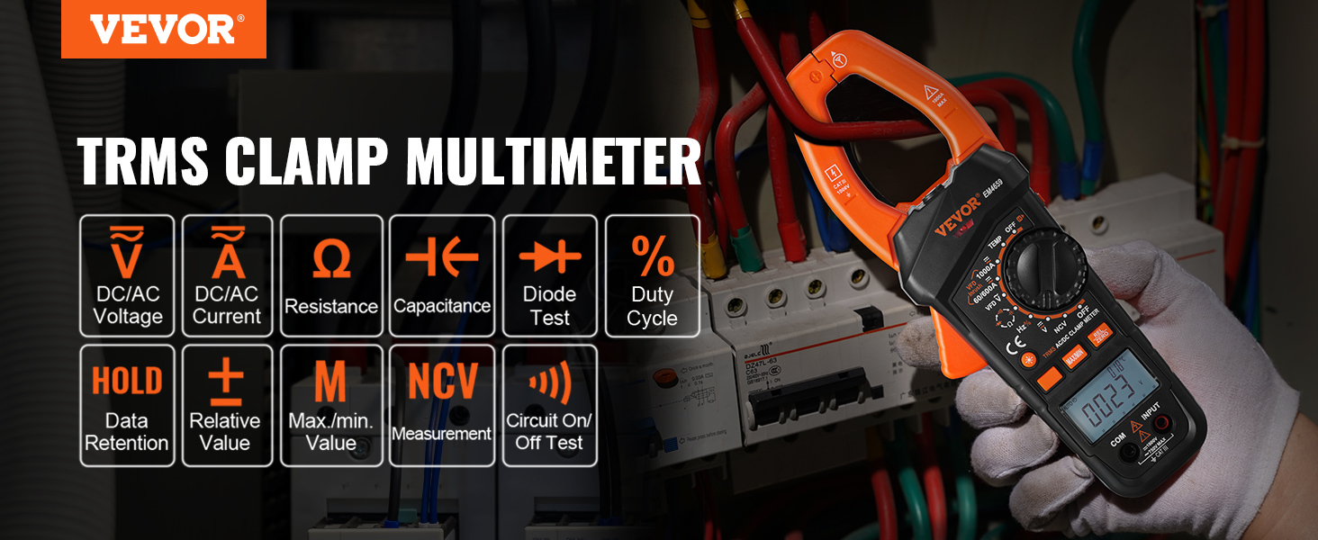VEVOR Digital Clamp Meter T-RMS, 6000 Counts, 1000A Clamp Multimeter ...