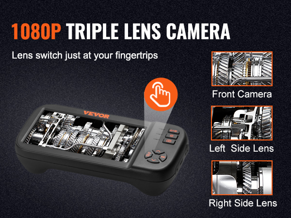 VEVOR Borescope Camera, Triple Lens Endoscope Camera with Light, 4.5 ...