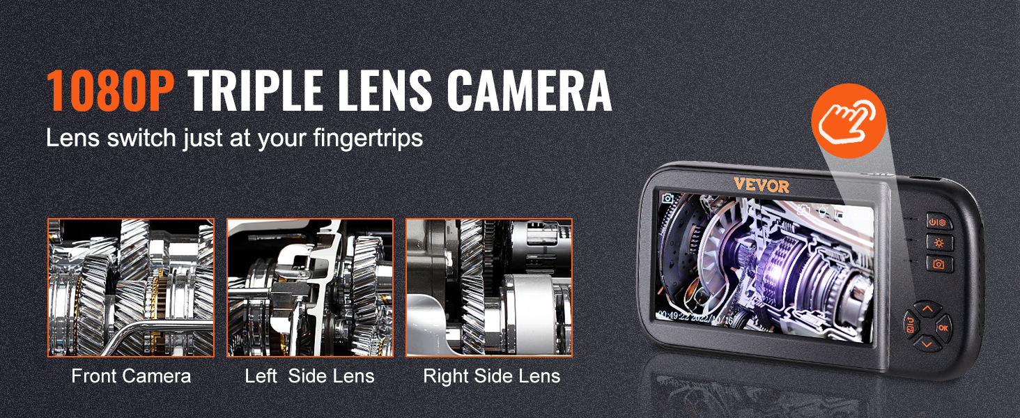 VEVOR Borescope Camera, Triple Lens Endoscope Camera with Light, 4.5 ...