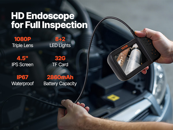 VEVOR Borescope Camera, Triple Lens Endoscope Camera with Light, 4.5 ...