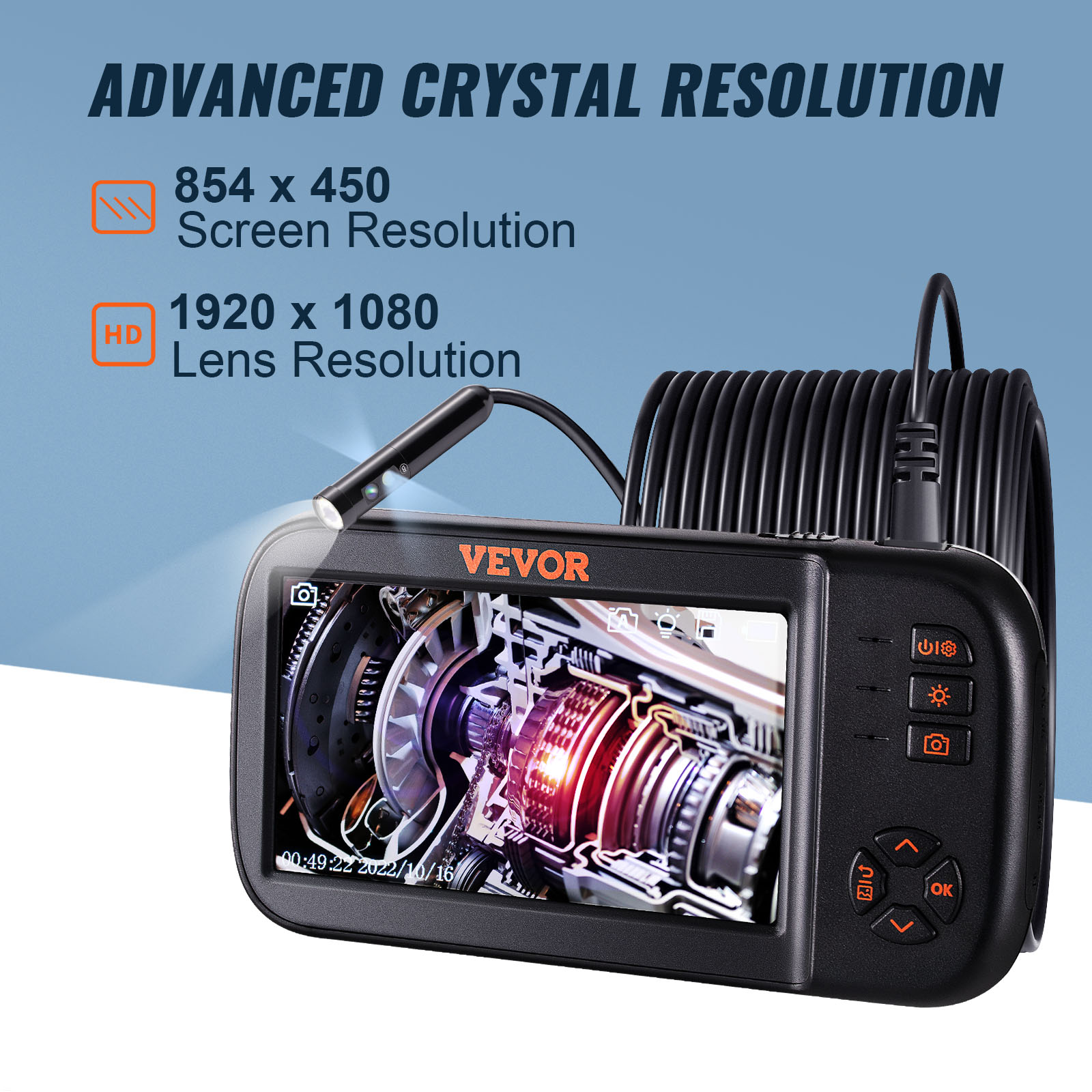 VEVOR Borescope Camera, Triple Lens Endoscope Camera with Light, 4.5 ...