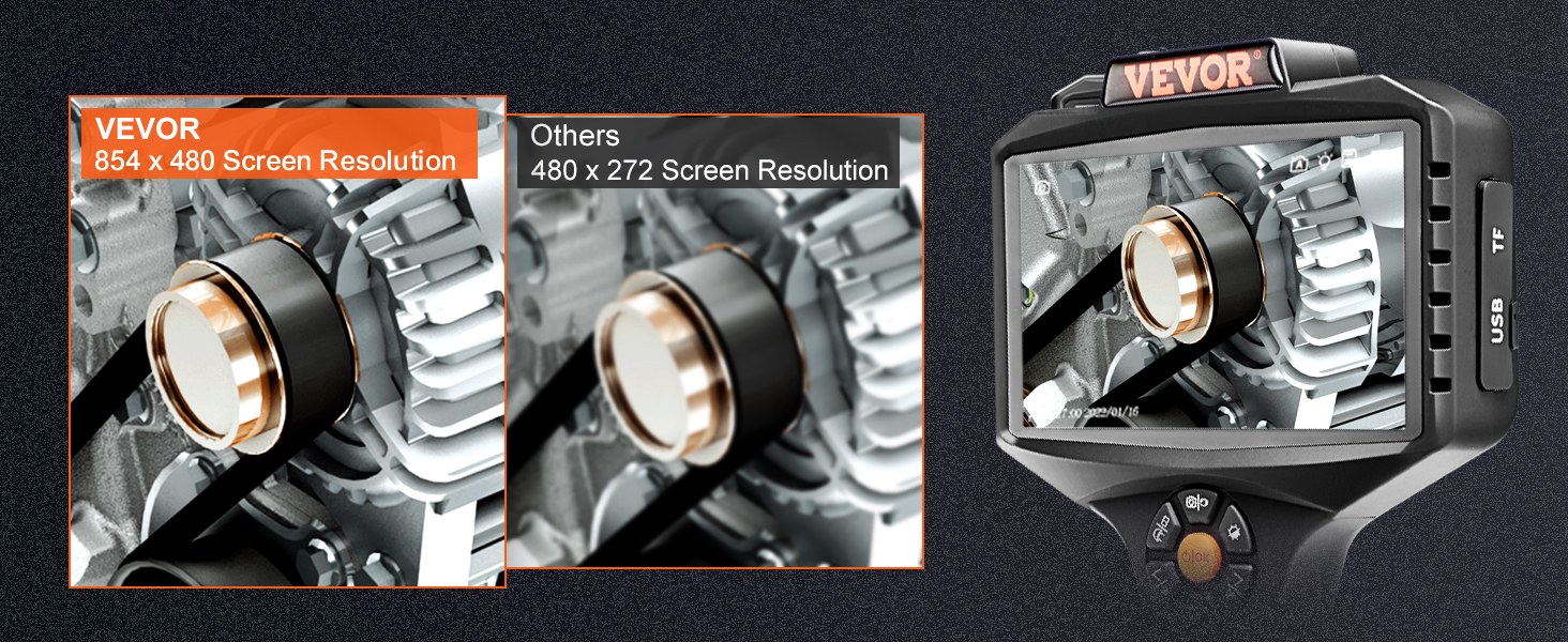 VEVOR Triple Lens Borescope, 5" IPS Screen Inspection Camera with ...