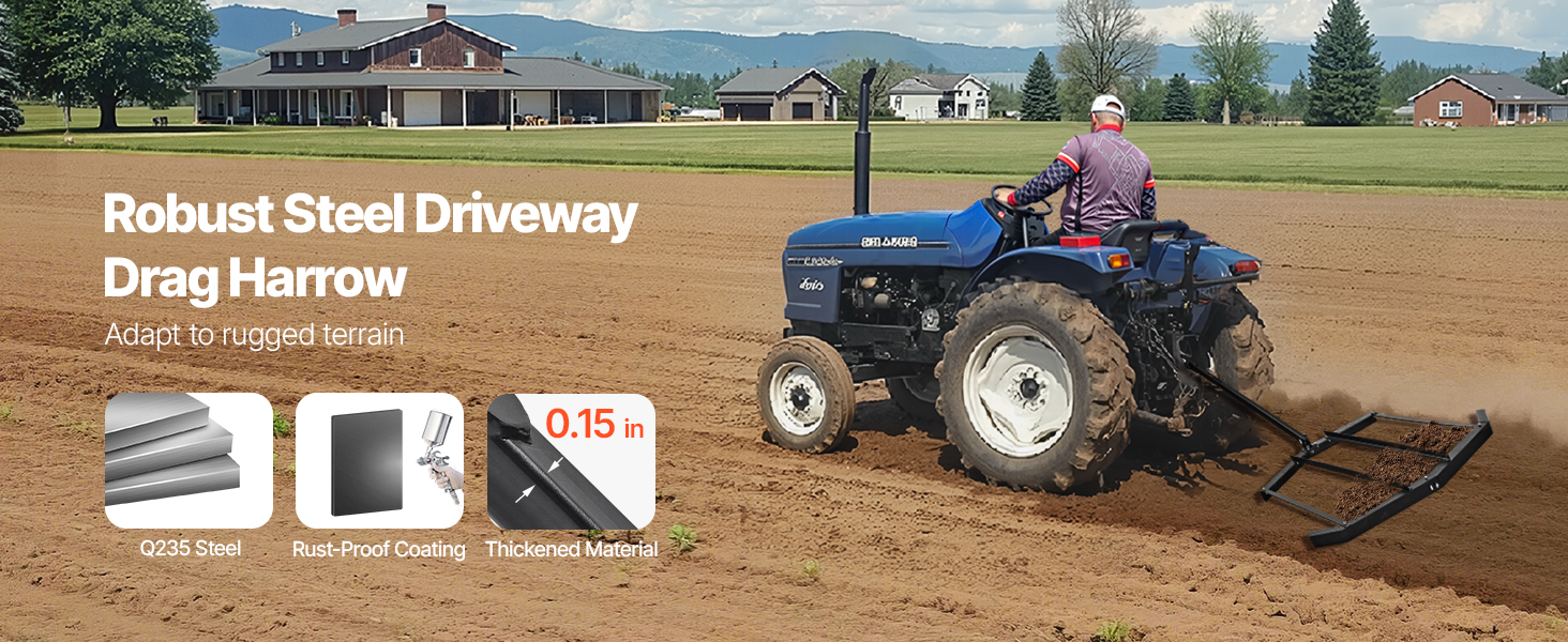 VEVOR Drag Harrow 72" Width Tow Behind Drag Harrow Steel Gravel Grader ...