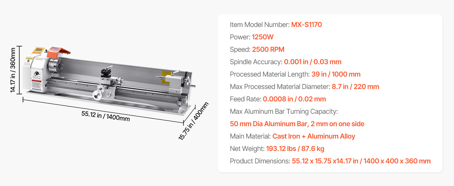 Metal Lathe Machine 8.7 x 39 in Precision Bench Power Metal Lathe ...