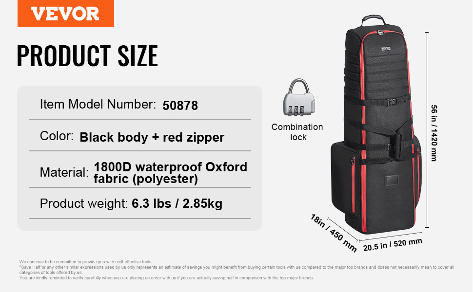 VEVOR Golf Club Travel Bag Golf Luggage Case Cover with Wheels 1800D ...