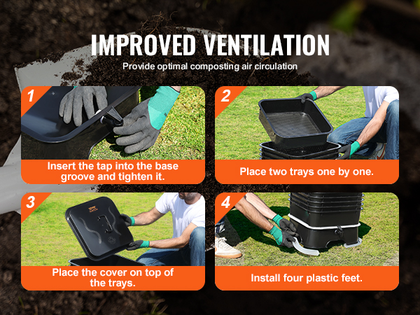VEVOR 5-Tray Worm Composter, 50 L Worm Compost Bin Outdoor and Indoor ...