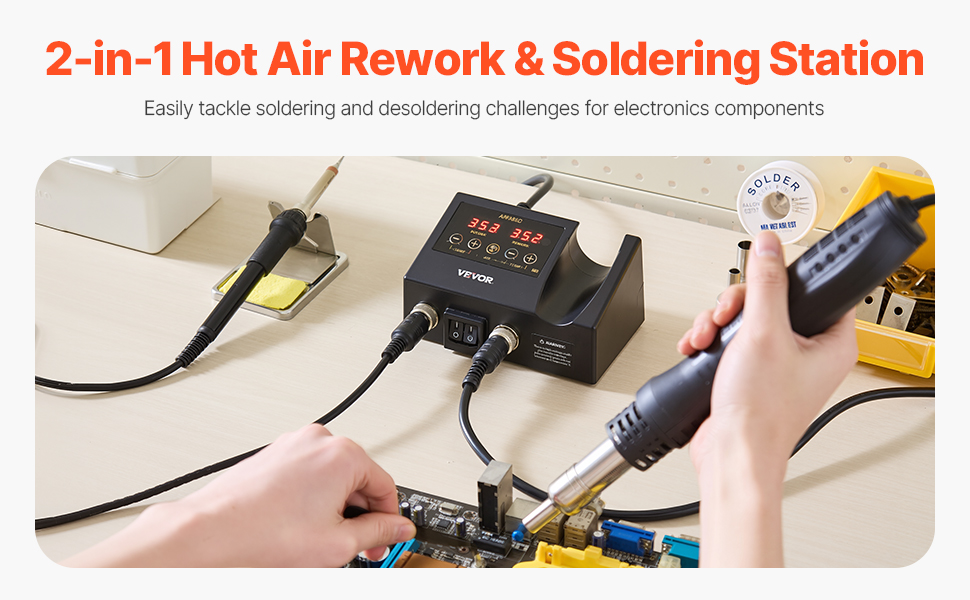 VEVOR 2-in-1 Hot Air Rework & Soldering Station 750W with Adjustable ...