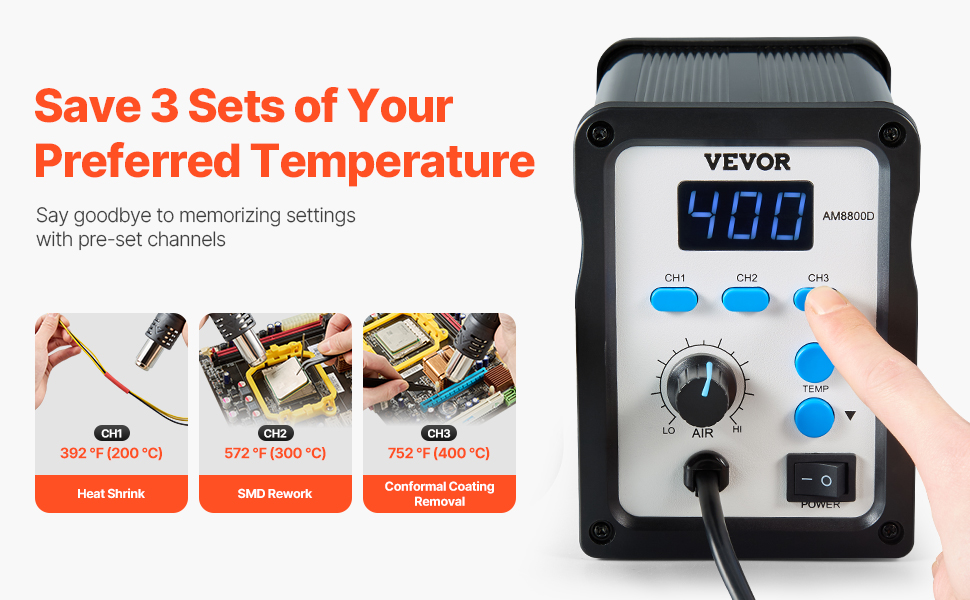 700W Hot Air Rework Station 212℉-932℉ SMD Rework Station with Digital ...
